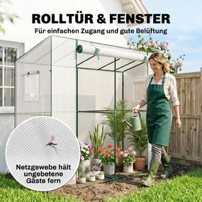 Outsunny skleník s rolovacími dveřmi, 2 okna, zimní skleník z ocelové fólie, skleník na balkon, zahrada, skleník na rajčata s UV ochranou 200x76x170c…
