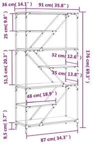 Petromila Knihovna černá 91 x 36 x 176 cm kompozitní dřevo a ocel