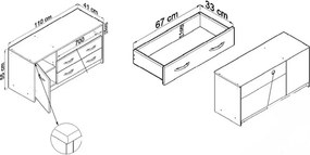 RTV stolek ROBI 110 dub sonoma/bílá (110 x 55) cm