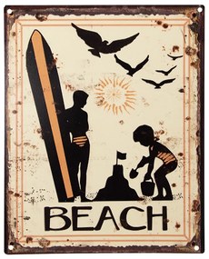 Krémová antik nástěnná kovová cedule Beach - 20*1*25 cm