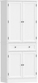 HOMCOM 186,4 cm vysoká kuchyňská skříň se 4 dvířky, zásuvkou a nastavitelnými policemi, bílá – 80 x 39,5 x 186,4 cm | Aosom