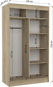 ADRK Furniture Skříň s posuvnými dveřmi a lacobelem BATIA 120 ADRK-SW-BAT-S-CHL-120