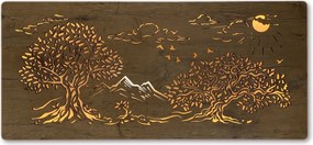 Li-Go "Tři duby" světelný obraz s baterií 110x50cm varianta ovládání: manuál/pohybové čidlo, provedení povrchu: ořech