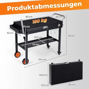 Costway Skládací grilovací vozík Přenosný grilovací stůl s kolečky, pracovní