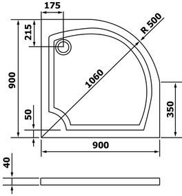 GELCO LAURA90 sprchová vanička z litého mramoru, čtvrtkruh 90x90x4cm, R500, GL509
