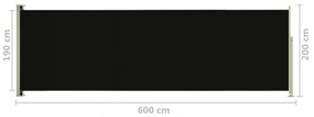 Zatahovací boční markýza 200x600 cm Dekorhome Krémová