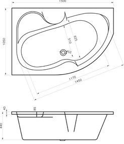 LOTOSAN Olive asymetrická vana 150x105, bez nožiček, levá AQ LVA00151