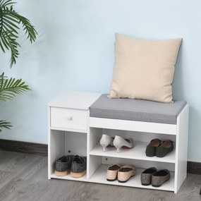 HOMCOM botník s polstrováním, šuplíkem a 3 otevřenými přihrádkami, dřevěný nábytek do chodby 81x31,5x49cm, bílý