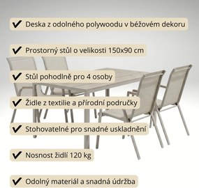 Vikio Zahradní jídelní set 150x90 pro 4 osoby bežová AZS156BE-4