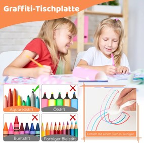 Costway Dětský stůl se 4 židlemi set s graffiti deskou, výškově nastavitelná