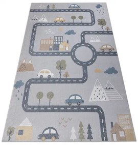 Dětský kusový koberec BONO 726 Cesta Ulice Město pratelný světle šedý krémový Rozměr: 80x150 cm