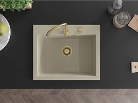 Mexen Elix, 1korový granitový dřez 600 x 500 mm, béžová, zlatý sifon, 6525601005-69-G