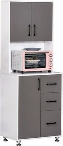 HOMCOM Kuchyňský bufet s více úložnými prostory 2 + 1 dvířka 3 zásuvky + Velký pracovní stůl Rozměry 60L x 40W x 160H cm Šedá Bílá