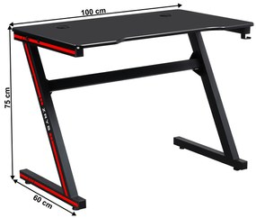 Kondela Herní stůl / počítačový stůl, černá / červená, MACKENZIE 100cm