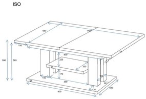 Konferenční stolek rozkládací a zvedací ISO 65x110/170