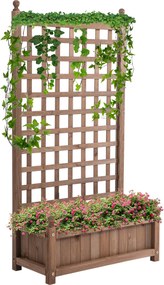 Outsunny Vysazovací Bedna s Trellis pro Květy, Vysazovací Box s Růžovým Obloukem a Podporou pro Popínavé Rostliny, Dřevo, Tmavě Hnědé 64 x 28 x 120 cm