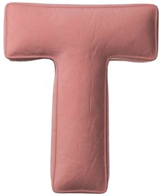 Yellow Tipi Korálově růžový sametový polštář písmeno T 40 cm