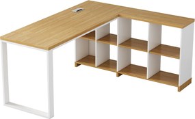 Rohový kancelářský stůl s regálem Houseland Nuvia Home 02 160 cm dub/bílý