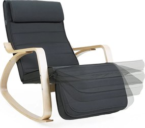 Houpací křeslo, relaxační křeslo, 5stupňově nastavitelné opěrky nohou, rám z masivního březového dřeva, tmavě šedá