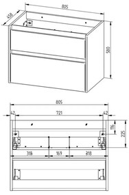 Mereo, Opto, koupelnová skříňka s keramickým umyvadlem 81 cm, bílá, dub, bílá/dub, černá, CN921