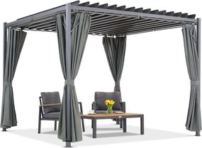 Antracitová terasová pergola Tasos 3x3 m se závěsy Garden Point