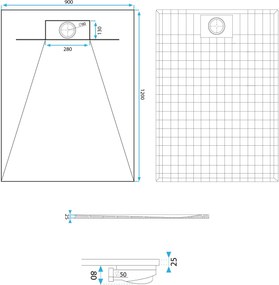 Rea Bazalt Carrara, SMC sprchová vanička 90x120, bílá-kamenný vzor, ​​REA-K7001