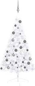vidaXL Umělý vánoční půl stromek s LED a sadou koulí bílý 120 cm [3077649] Barva: Bílo-šedá