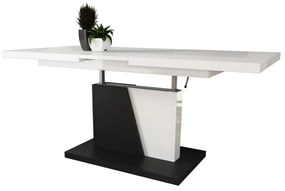Mazzoni GRAND NOIR bílý lesk / černá, rozkládací, zvedací konferenční stůl, stolek