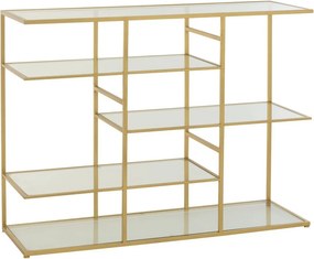 Zlatý antik kovový regál se skleněnými policemi Doree gold - 120*40*91 cm