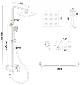 Erga Cube, sprchová souprava s pákovou baterií, vanovou výlevkou a dešťovou hlavicí 30x30cm, černá matná, ERG-YKA-BP.CUBE-30-BLK