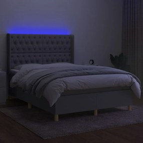 Box spring postel s matrací a LED světle šedá 140x200 cm textil 3139117