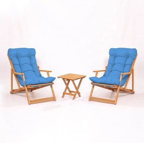 Zahradní lounge set z bukového dřeva v modro-přírodní barvě pro 2 – Floriane Garden