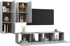 4dílný set TV skříněk betonově šedý kompozitní dřevo 3079152