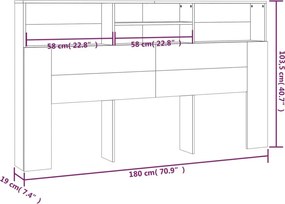vidaXL Čelo postele s úložným prostorem 180 x 19 x 103,5 cm [811884] Barva: Černá