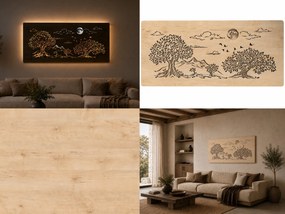 Li-Go "Čtyři duby a měsíc" světelný obraz s baterií a pohybovým čidlem 130x60 cm provedení povrchu: bříza