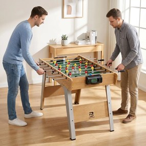 SPORTNOW stolní fotbal s 22 hráči, 2 míčky, protiskluzové rukojeti, počítadla skóre a šikmé nohy — rodinný herní stůl 121 x 87 x 77 cm, přírodní dekor