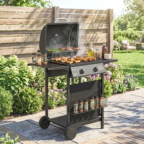 Plynový gril 5 KW 2 hořáky BBQ grilovací vozík z nerezové oceli včetně bočního stolku spodní koš přední kryt teploměr smaltovaný grilovací rošt