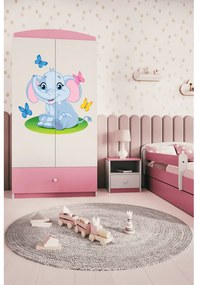 Dětská skříň Babydreams 90 cm slon s motýlky růžová