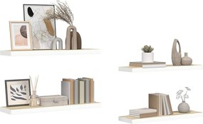 Plovoucí nástěnné police 4 ks dub a bílé 90x23,5x3,8 cm MDF 326584