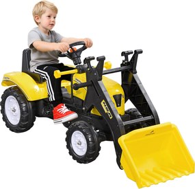 HOMCOM Dětský bagr s úložným prostorem, odrážedlo s lopatou, pedálový traktor, vozidlo na pískoviště, dětský bagr, bagr se skluzavkou, bagr s lopatou