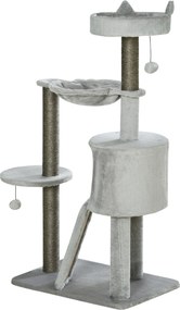 Škrabadlo PawHut s pelíškem a jeskyní pro kočky, sisalový sloupek a rampa, pro malé kočky, světle šedá, 60 cm x 40 cm x 113 cm