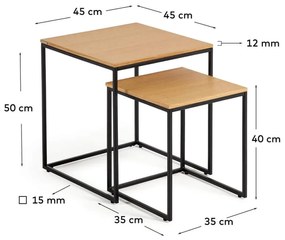 Set 2 odkládacích stolků noya 45 x 45 / 35 x 35 cm dub MUZZA