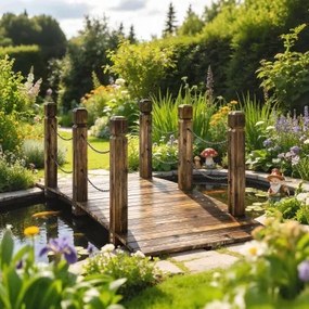 Outsunny zahradní most z dřeva 1,51 m rustikální dekorativní most přes rybník s bezpečnostními zábradlími, opálený