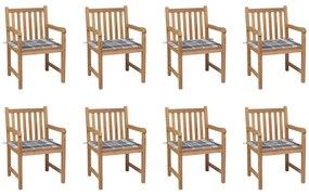 Zahradní židle 8 ks šedé kárované podušky masivní teak,  3073072