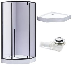 BPS-koupelny Pětiúhelníkový sprchový kout HYD-PK07B 90x90 cm černá/transparent + vanička HYD-PSV-SXL07B bílá