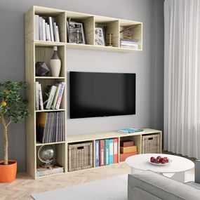 3dílná TV skříňka a knihovna sonoma dub 180 x 30 x 180 cm