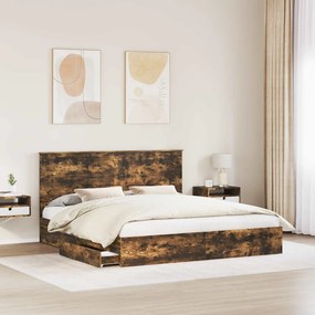 Postel s úložným prostorem se zásuvkou Kouřový dub 180 x 200 cm 3411184