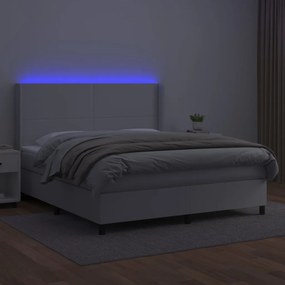 Box spring postel s matrací a LED bílá 180x200 cm umělá kůže 3139278
