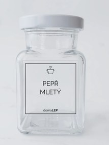 Samolepka na kořenky PEPŘ MLETÝ průhledná  5 × 5 cm základní písmo