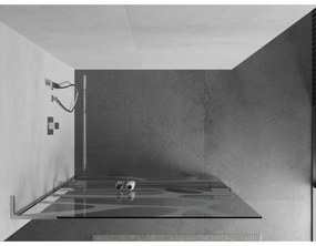 Mexen Kioto+ L, sprchová zástěna Walk-In s poličkou a věšákem 110 x 200 cm, 8mm čiré sklo bílý vzor, ​​chromový profil, 800-110-123-01-97
